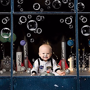 XIAOMAN Transparent Bubble Wall Decal Sticker Cutout Kid's Under The Sea Birthday Party Decoration Blue White Colour Bubble Ocean Background Decor Water Soap Bath Decor for Mermaid Baby Shower (White)