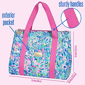 Lilly Pulitzer Cute Lunch Bag for Women, Large Capacity Insulated Tote Bag, Blue Mini Cooler with Storage Pocket and Shoulder Straps, Cabana Cocktail