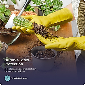 FMP Brands Cleaning Gloves, 12 Pairs Rubber Gloves for Washing Dishes, Non-Slip Dishwashing Gloves, Waterproof Reusable Latex Dish Gloves for Kitchen, Bathroom, Household, Gardening (Large, Yellow)