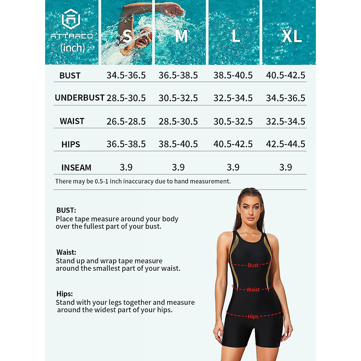 ATTRACO Boyleg Swimsuits for Women Sports One Piece Bathing Suit Racerback Swimwear Black