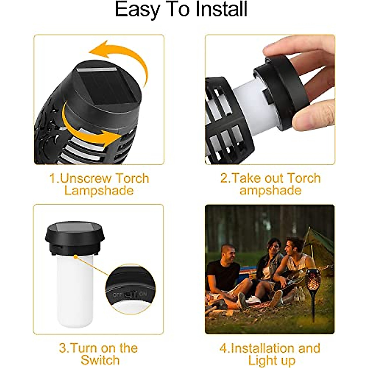 SUNJOYCO 4Pcs Solar Torch Lights with Flickering Flame, 12 LED Solar Lights Outdoor, Waterproof Landscape Decoration Flame Lights, Solar Pathway Lights for Outside Garden Patio Yard Pathway