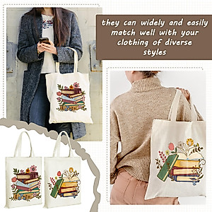 Sweetude 8 Pack Canvas Book Tote Bag Bulk Library Grocery Bag Aesthetic Book Lovers Club Gifts Librarian Bookish Gifts for Readers(Book)