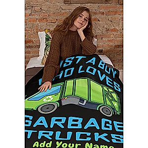 Jojizaio Custom Throw Blanket Just A Boy Who Loves Garbage Truck with Your Text Custom Throw Blanket with Your Text Personalized Blankets Best Gifts for Kids, Friends 40"x30" Extra Small