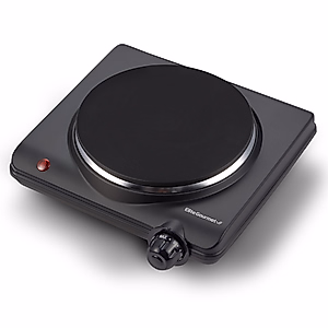 Elite Gourmet ESB-301BF Countertop Single Cast Iron Burner, 1000 Watts Electric Hot Plate, Temperature Controls, Power Indicator Lights, Easy to Clean, Black