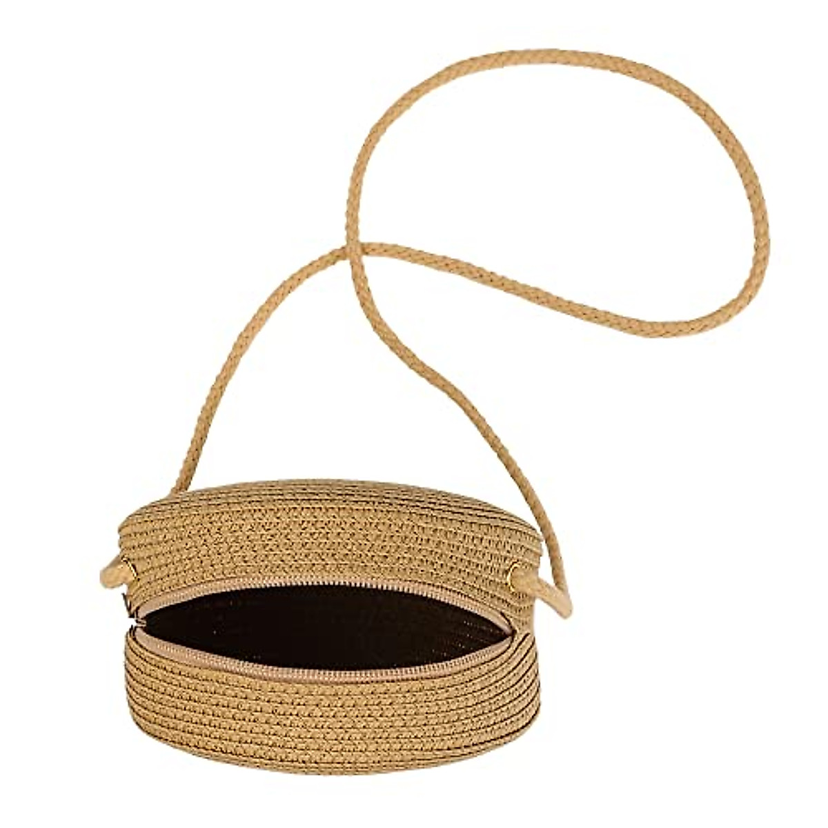 Yomietar Womens Small Round Straw Crossbody Bag Beach Shoulder Bag Handbag Purse for Summer, Brown