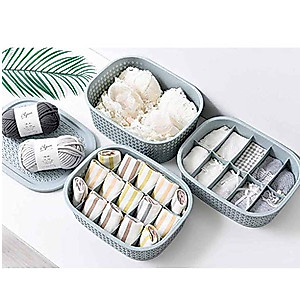 Czlsd Covered Underwear Storage Box Three-Piece Thickened Grid Panties Socks Storage Box Plastic Wardrobe Bra Finishing Box (Color : White)