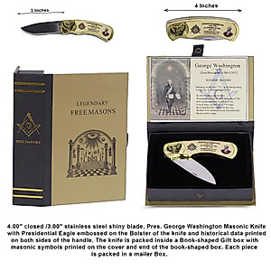 Trendy Zone 21 US President George Washington Legendary Freemason Masonic Knife with Presidential Eagle Embossed Masonic Symbols Masonic Folding Pocket Knife|3" Stainless Steel Blade