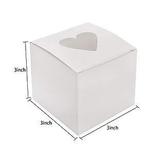 Suwimut 100 Pack Individual Cupcake Box with Heart Shaped Window, 3 Inch Small White Single Cupcake Box Carrier Container for Cookie Muffin Cocoa Bombs, Togo Boxes for Birthday Wedding Party Favors