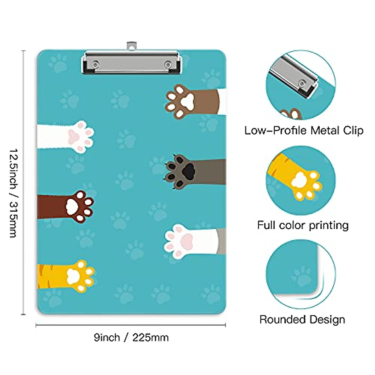 ZAXMEY Plastic A4 Clipboards, Cute Clip Board Stardard Letter Size 9 x 12.5 in, Office Decorative for Students Women Men and Kids, Cat Claw