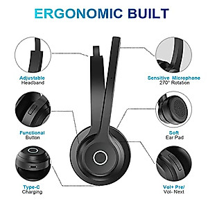 Bluetooth Headset with Microphone, Wireless Trucker Headset, Upgraded Noise Cancelling Headphones with CVC8.0 Dual Mic, Hands Free v5.1 Comfortable Earbud 60 Hrs Call Time for Business/Workout/Driving