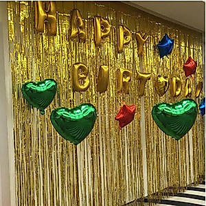 XIKSXITN 2 Pack Gold Fringe Curtains Backdrop, 3.2ftx 8.2ft Gold Streamers, Fringe Backdrop for Photo Booth Wedding Graduations Birthday Party Backdrop