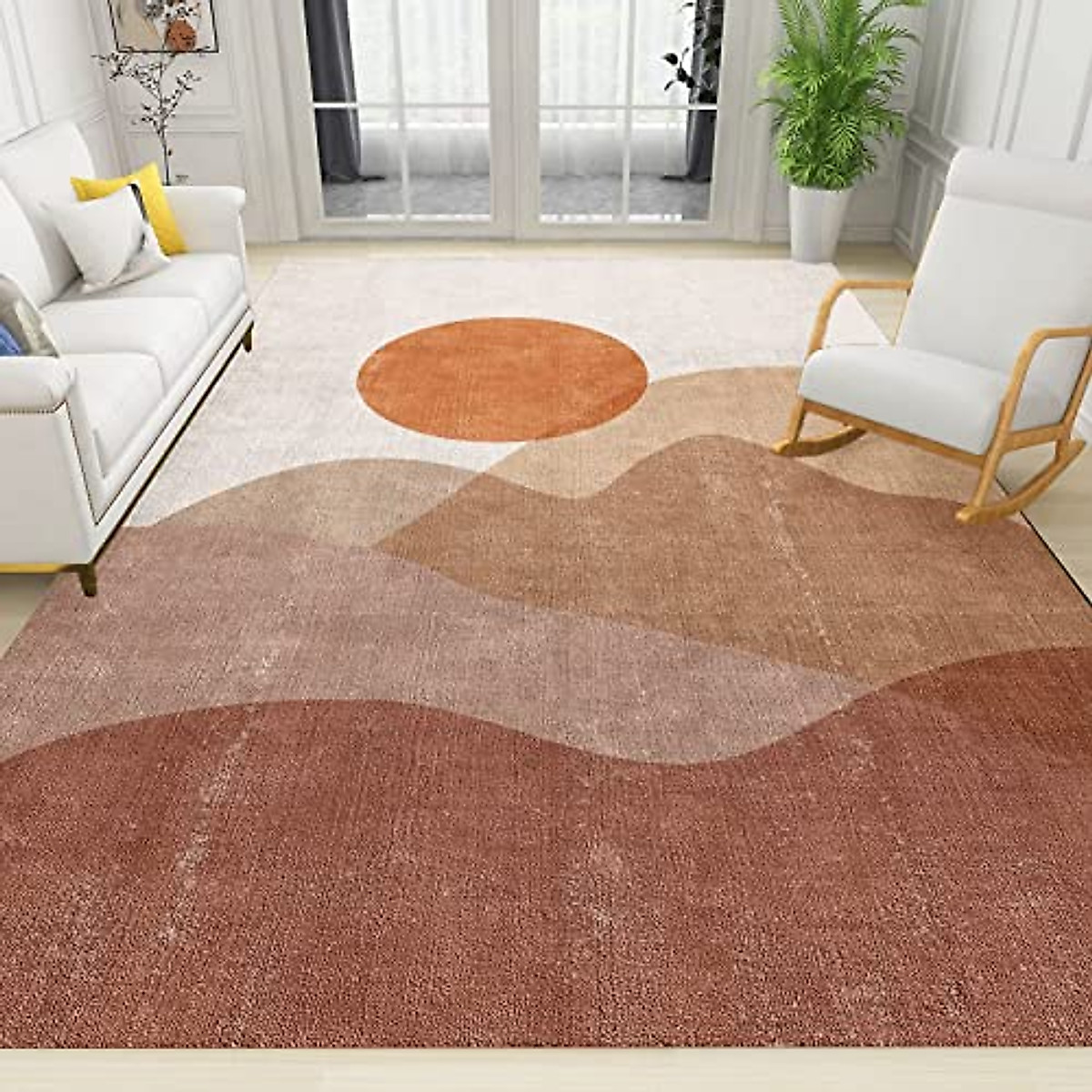 Boho Nursery Abstract Mid Century Kids Rugs, Sun and Mountain Thick Soft Plush Area Rugs, Breathable Durable Carpet, Machine Washable Mat for Kitchen Doormat Home Decor 3' x 5'