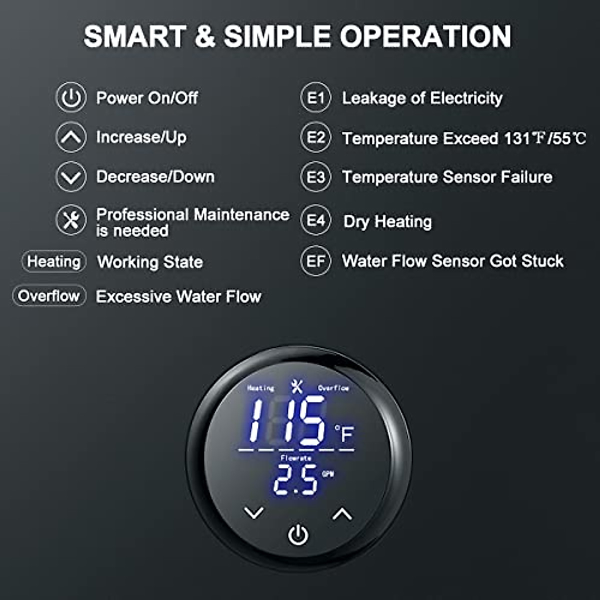 Electric Tankless ECOTOUCH 18kW on Demand Instant Hot Water Heater 240V, Self-Modulation Point of Use Hot Water Heater Whole House ECO180B Black