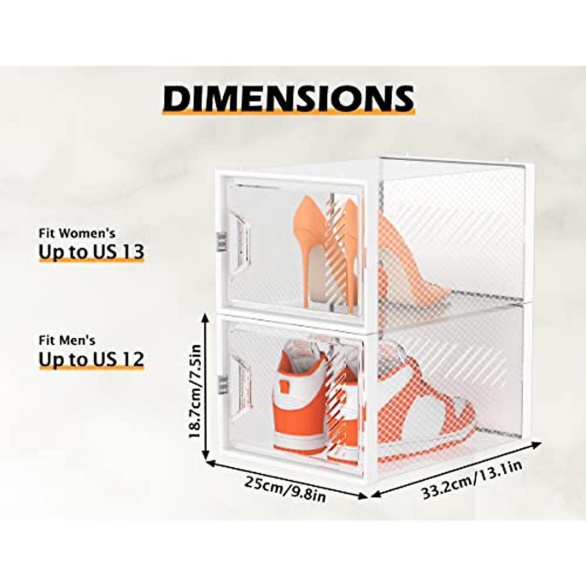 Shoe Storage, 12 Pack Large Shoe Organizer for Closet, Shoe Boxes Clear Plastic Stackable Shoe Storage Boxes for Size 13