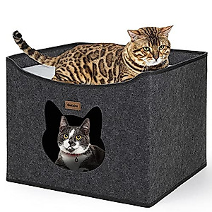 Geizire Cat House Cat Beds for Indoor Cats, Large Cat Hideaway with Cute Interesting Opening Shape Cat Cave for Pets Playing, Climbing, Hiding and Sleeping, Portable Collapsible Cat Tent.