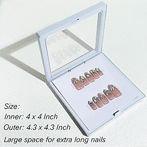 LIGHT RAIN Press on Nail Packaging Box, 3D Nail Storage Organizer and Display Holder Set, 4.3x4.3x0.8 inch, 14pcs