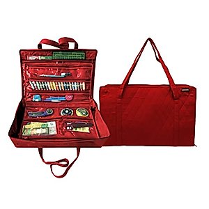 Yazzii Carry All Organizer Tote – Ultimate Craft Storage Bag with 20 pockets for Quilting Supplies, Sewing Notions, Embroidery & More - Red