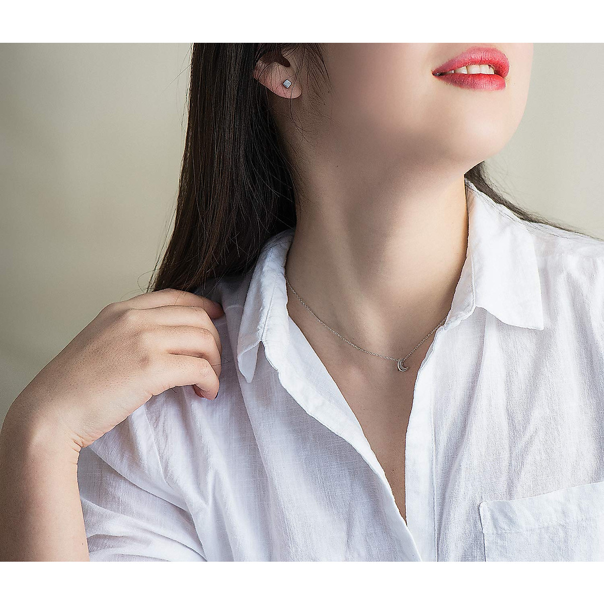 CISHOP Crescent Moon Necklace High Polished Sterling Silver Pendant Necklace for Women Jewelry