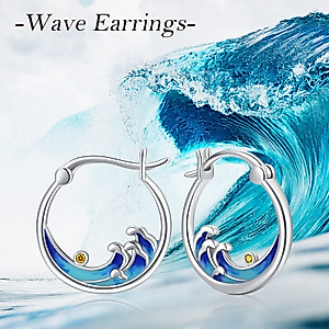 Ocean Wave Earrings 925 Sterling Silver Beach Hoop Earrings Beach Jewelry Gifts for Women Girlfriends