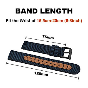 BISONSTRAP Sporty Nylon Watch Bands, Military Watch Strap for Men 22mm, Blue with Black Buckle