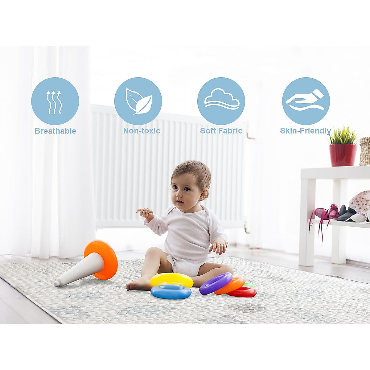 Cartoon Baby Play Mat, Baby Crawling Mat Foldable 50 x 50'' Washable, Thick Playpen Mat, Portable Baby Floor Activity Mat for Playpen Toddler Tummy Time Activity