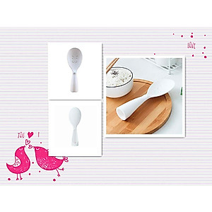 MIZORLIE Rice Paddle Tool,Non-Stick Rice Spoon,Standing Rice Spatula with Smile Face(2 Pcak/white)