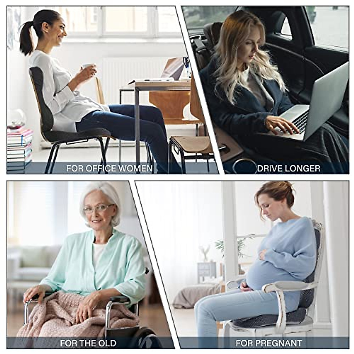 Eyamummo Coccyx Seat Cushion and Back Cushions Combo for Office Chair, Pure Memory Foam Ergonomic Seat Cushions and Orthopedic Lumbar Support Pillow for Tailbone, Lower Backache Sciatica Comfort