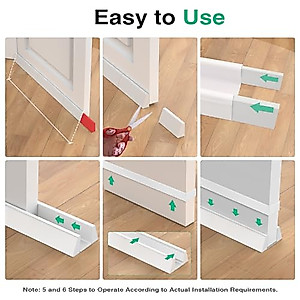 Lewondr Door Draft Stopper 36 Inch Waterproof Under Door Draft Noise Blocker Soundproof Cuttable Trapezoid Strong Adhesive Weather Stripping Door Seal Under Door for Reduce Dust Air Door Sweep, White