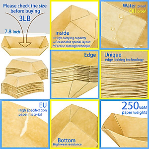 MotBach 150 Pack 3LB Extra Large Paper Food Boat Trays Disposable Paper Boats, Heavy Duty Food Boats, Paper Food Serving Tray Boat Basket for Snacks Popcorn Dessert Sandwich Burger Taco Fries Nacho