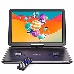 COOAU 17.9” Portable DVD Player with 15.6" HD Large Screen, Kids DVD Player with 6 Hrs Rechargeable Battery, Regions Free, High Volume Stereo Speakers, Support AV in&Out/USB/SD Card (Black)