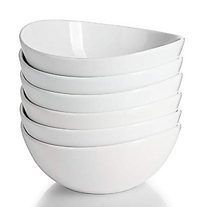 Sweese 28 oz Porcelain Bowls Set of 6 - for Salad, Pasta, Cereal - Microwave, Dishwasher and Oven Safe - White - 103.001