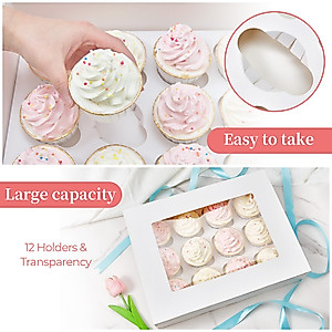 Ohuhu Cupcake Boxes, Upgraded Thicken 6 Pack 12 Count Cupcake Container - Food Grade Cupcake Carrier with Handle Tray Window and Inserts to Hold 72 Pastry Muffin Box for Birthday Holiday Party Bakery