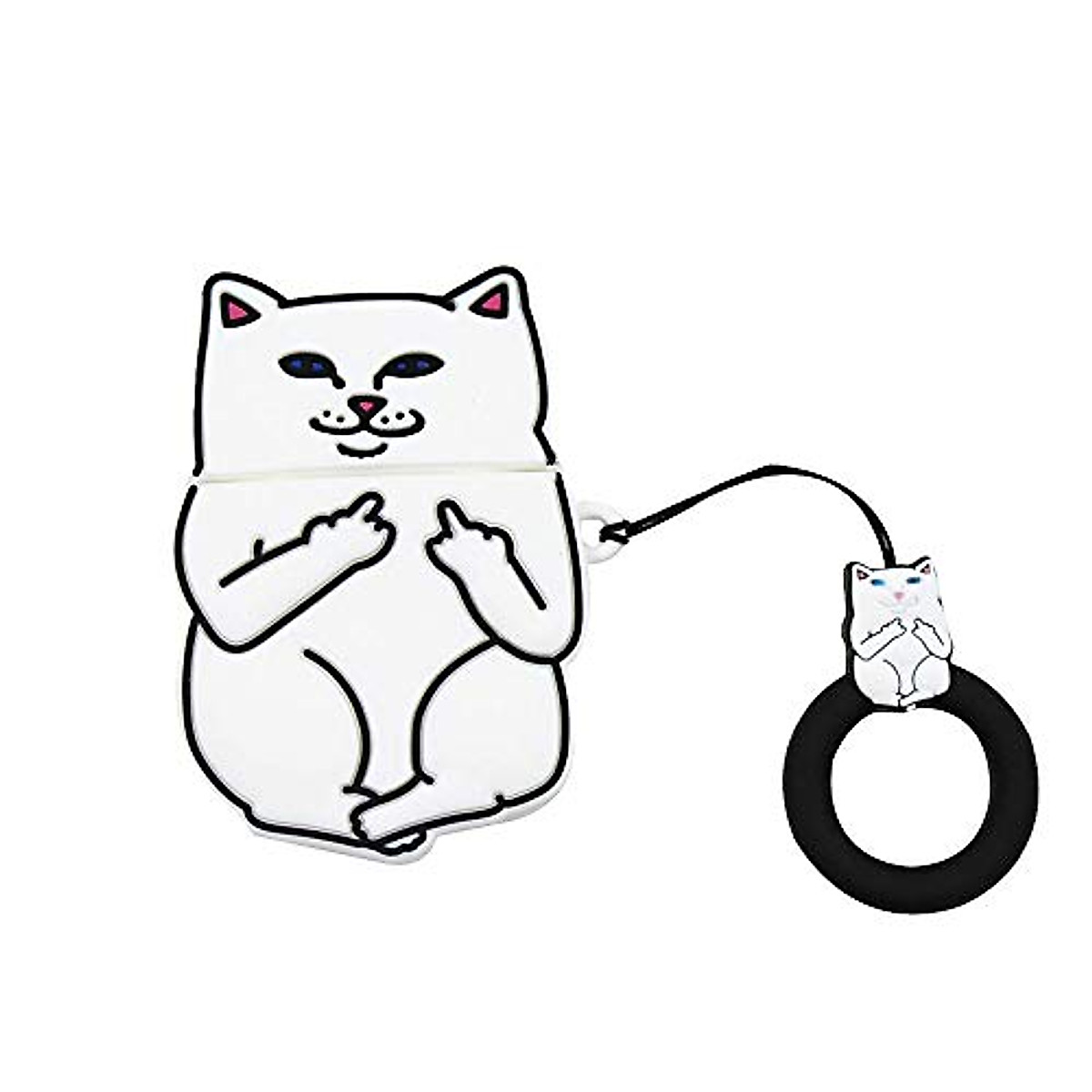 AZlanlan Headset Set for Apple Airpods 1&2, 3D Anime Theme [Blue Cat] [Star Wars] [Middle Finger Cat] Silicone Headphone Case. (Middle Finger White)