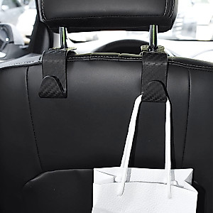 Hanemia Car Back Seat Headrest Hooks, 4 Pack Carbon Fiber Stylish Back Seat Hanger for Car Handbag Clothes Coats Grocery Bags, Car Interior Accessories (Carbon Fibre/Black)