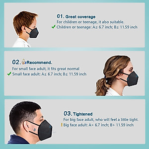 ChiSip Kn95 Face Masks 50 pack, Individually Wrapped Cup Dust Safety Masks 5 Layer Protection Mask for Adult, Men, Women, Indoor, Outdoor Use, Black