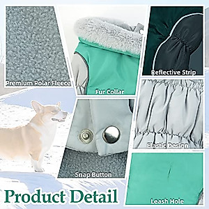 MKubwaa Polar Fleece Dog Jacket, Reflective Dog Cold Weather Coat Vest for Small Medium Dogs, Winter Waterproof Puppy Clothes with Fur Collars, Comfortable Thicken Pet Winter Apparel(Green-S)
