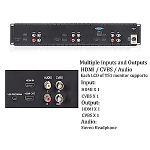 FEELWORLD T51-H Triple 5" 2RU 800×480 Broadcast LCD Rack Mount Monitor with HDMI, AV Input and Output