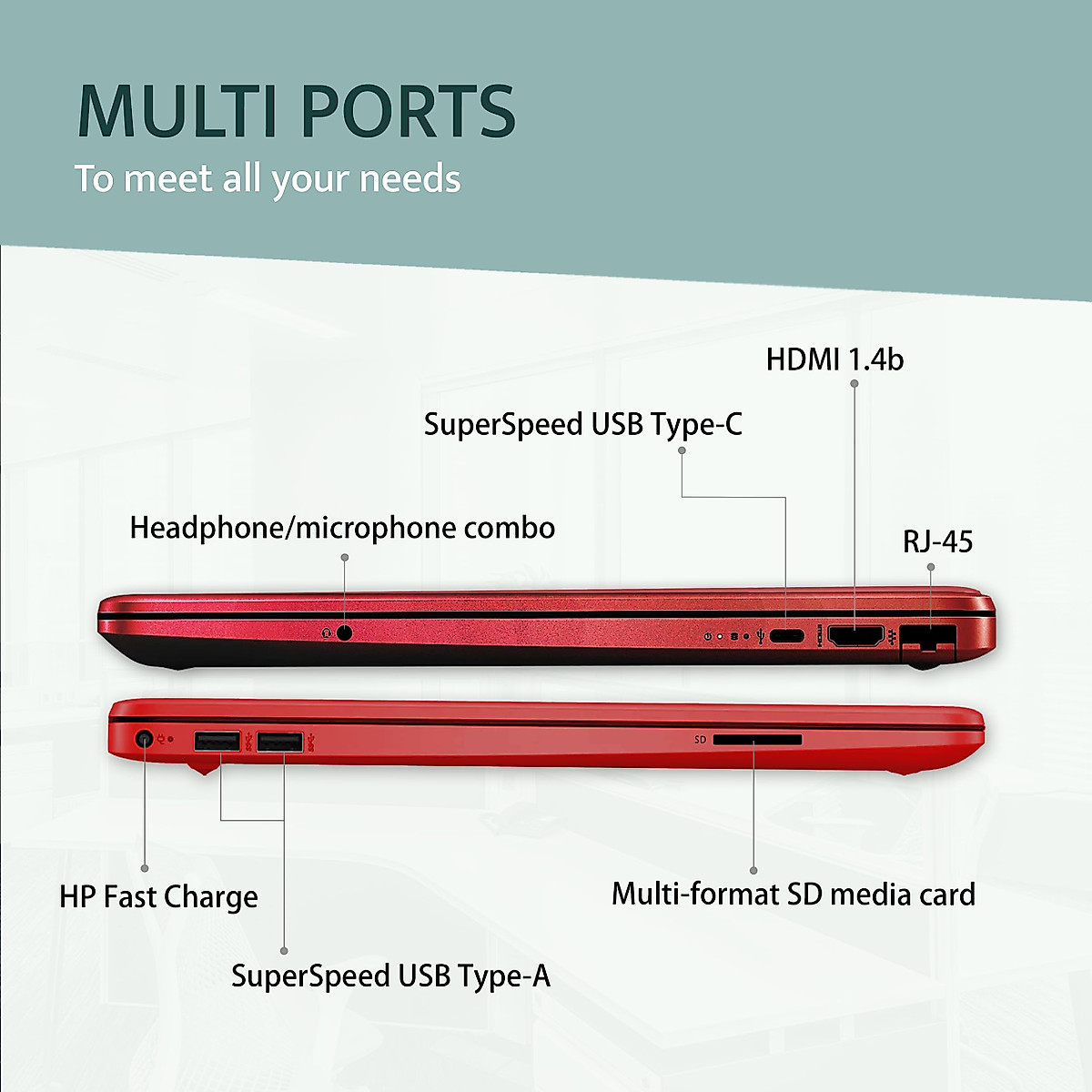 HP 15.6” HD Student Laptop, Intel Pentium Silver N5030, 32GB RAM, 2TB PCIe SSD, Intel UHD Graphics, HD Webcam, Numpad, Wi-Fi 5, Bluetooth, Win 10 S, Red, 32GB Snowbell USB Card