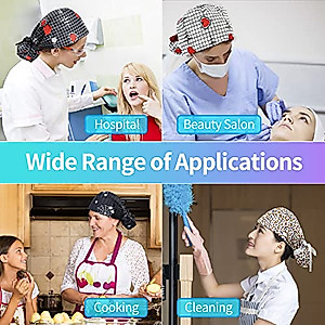 6 pcs Adjustable Bouffant Scrub Turban Cap with Buttons for Nurse Long Hair Ponytail,Surgical Beanie Hat for Medical Working