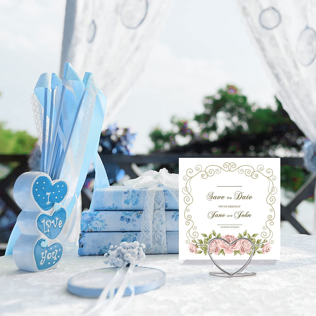 Moxweyeni 20 Pcs Wedding Place Card Holders for Table Heart Wedding Table Number Holders Mini Picture Photo Stands for Wedding Bridal Shower Party (Silver)