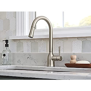 Moen Adler Spot Resist Stainless One-Handle High Arc Kitchen Sink Faucet with Power Clean, Kitchen Faucet with Pull Down Sprayer for Commercial, RV, or Bar, 87233SRS, 24.7" L x 12.3" W x 14.6" H