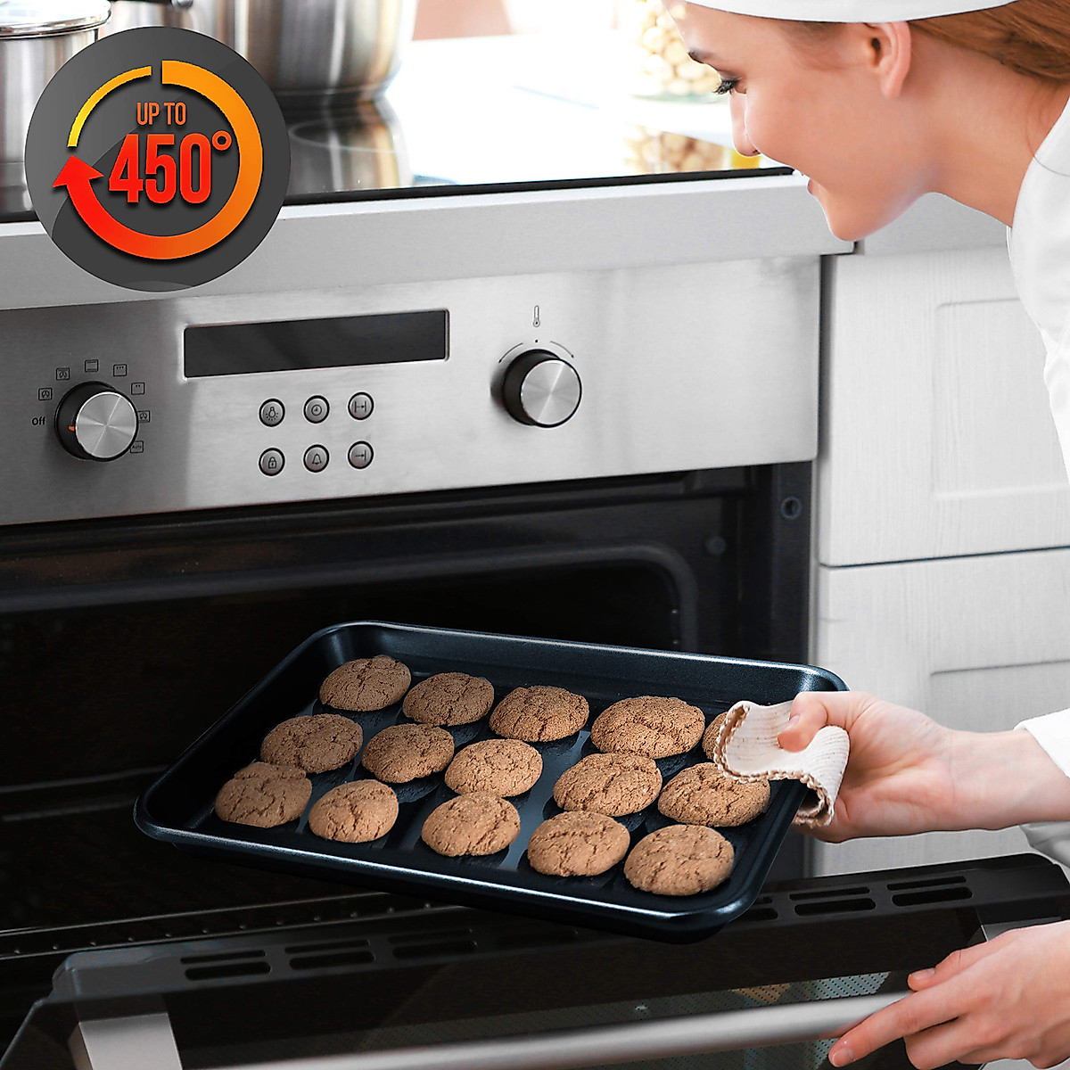 NutriChef Non-Stick Cookie Sheet Baking Pans - 2-Pc. Professional Quality Kitchen Cooking Non-Stick Bake Trays w/ Blue Diamond Coating Inside & Outside, Dishwasher Safe - NutriChef, One Size
