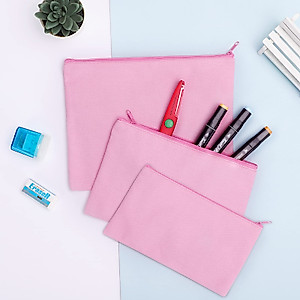 Sinzip 12 Pieces Cotton Canvas Makeup Bag, Multipurpose Cosmetic Bag with Zipper Travel Toiletry Pouch, Blank DIY Craft Bag (Pink, S)