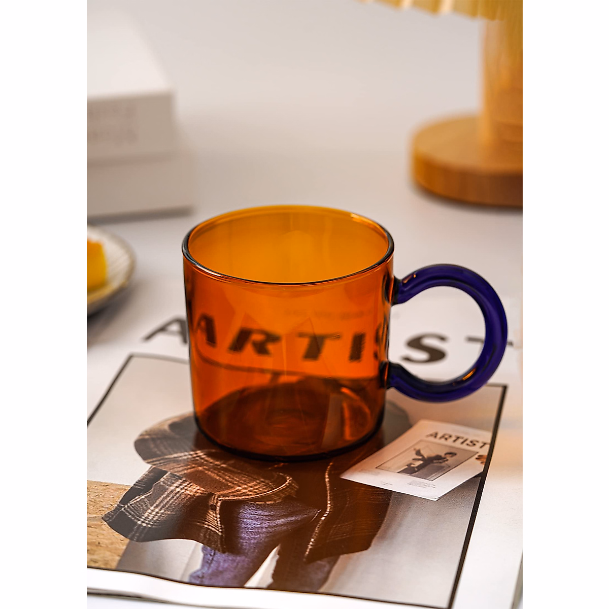 AryaElla 10oz Glass Coffee Mug, Amber Clear Cup with Handle for Hot/Cold Coffee Tea Beverage, Wide Mouth Mug Perfect for Mocha Espresso Latte Tea Milk Juice, Lead-Free Drinking Glassware.