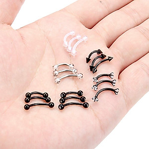 Lcolyoli 18pcs 16G Clear Bioflex Acrylic & Stainless Steel Eyebrow Barbell Rook Daith Earrings Belly Studs Cartilage Tragus Barbell Body Piercing Jewelry Retainer 6mm 8mm 10mm Black