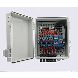 6 String Combiner Box for Solar Panel System, Solar Combiner Box with Lightning Arrest 63A Circuit Breaker 15A Rated Current Fuse IP66 Waterproof