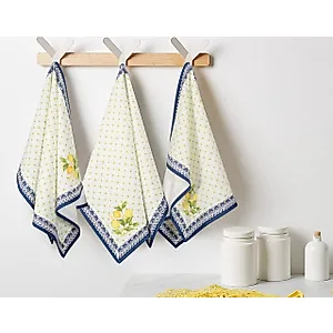 FINGERCRAFT Kitchen Dish Towels, 100% Natural Cotton, Set of 6 Multi-Purpose Kitchen Towels, Very Soft, Highly Absorbent, Tea Towels for Kitchen Décor 20X30 (Lemon Leaf)