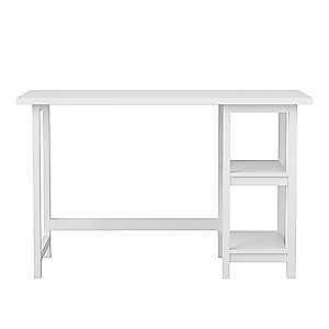 Martha Stewart Beckett Modern Trestle Desk with Open Side Shelving in White Wood Grain Finish