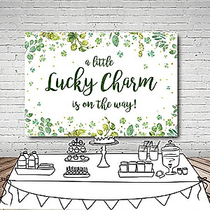 MEHOFOND 7x5ft A Little Lucky Charm Baby Shower Backdrop St. Patrick’s Day Party Decor Boy Girl Baby Shower Banner Green Shamrock Background Supplies Photo Booth Props