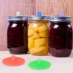 Fermenting Lids Fermentation Lids, 5PCS Silicone Waterless Airlock Fermenting Lids, Automatic Venting Wide Mouth Mason Jar Lids, Reusable Pickle Pipes for Wide Mouth Jars
